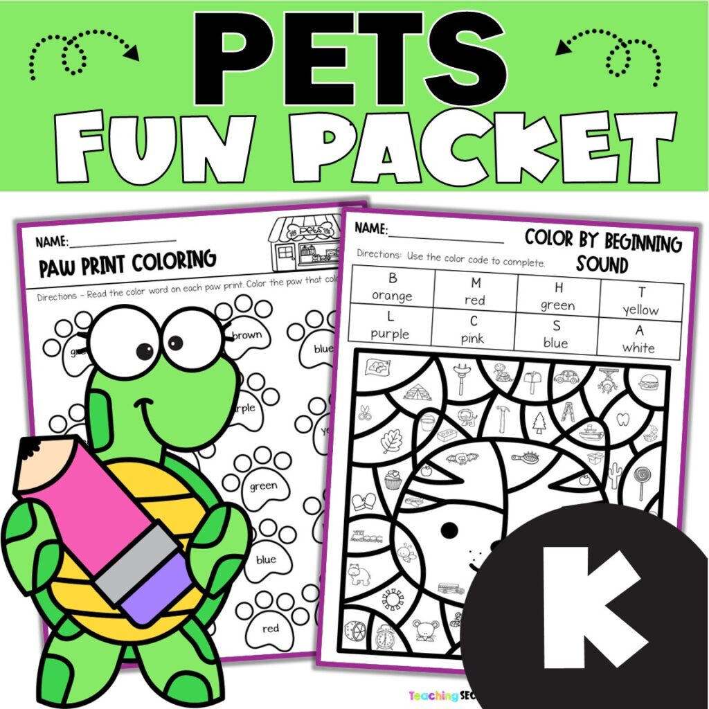 Pets Themed Busy Fun Packet for Kindergarten: Tracing, Cutting, Letters ...