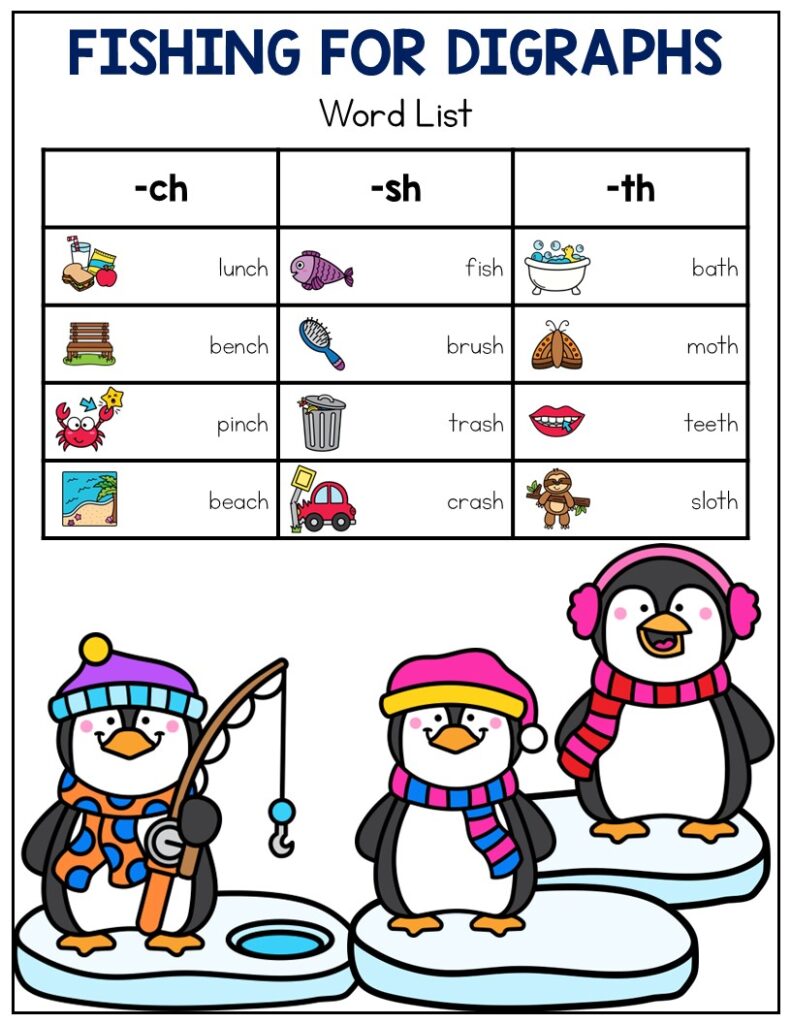 Winter Ending Digraphs Matching Phonics Center - Teaching Ideas Made Easy