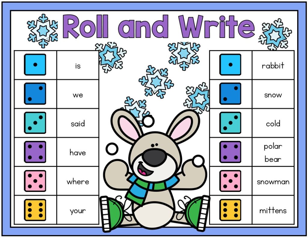 Winter Roll and Write Sentences Phonics Center - Teaching Ideas Made Easy