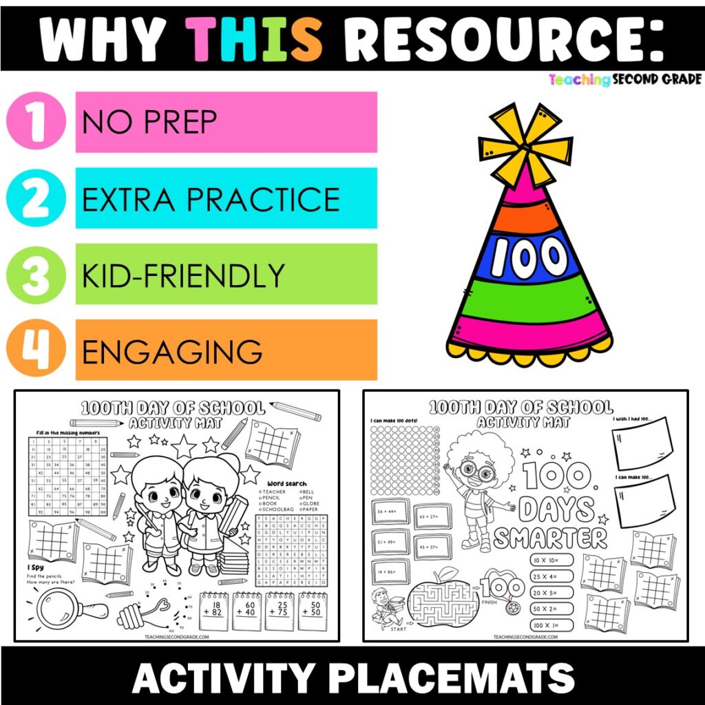 100 Days Activity Placemats - Teaching Ideas Made Easy