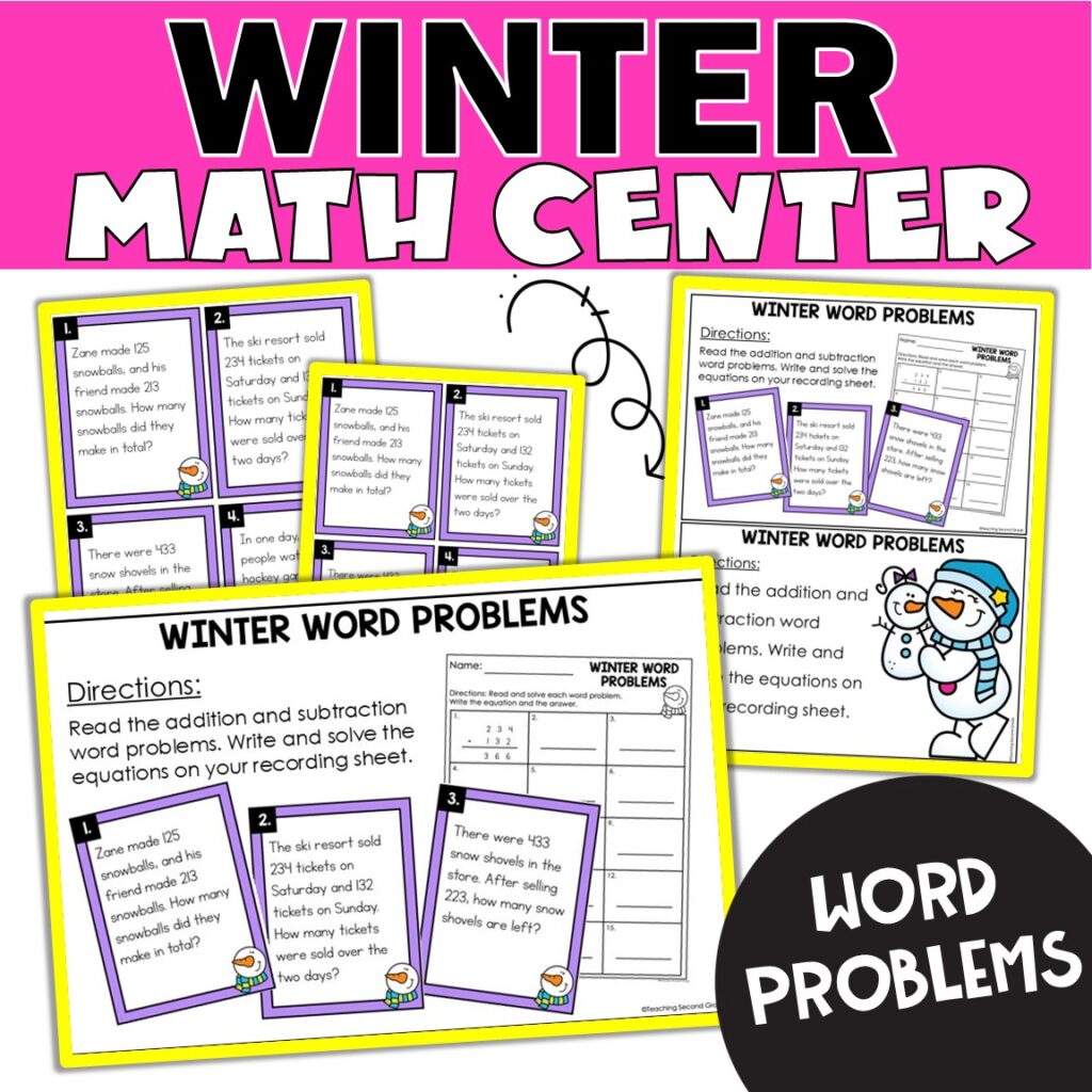 Winter 3-Digit Addition and Subtraction Word Problems Center - Teaching ...
