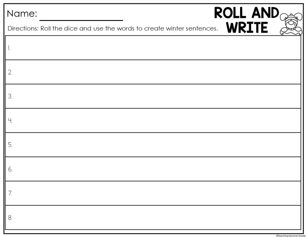 Winter Roll and Write Sentences Phonics Center - Teaching Ideas Made Easy