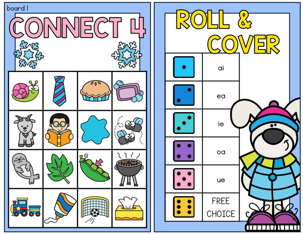 Winter Long Vowels Connect 4 Phonics Center - Teaching Ideas Made Easy