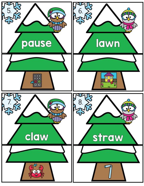 Winter Vowel Diphthongs Puzzles Phonics Center - Teaching Ideas Made Easy