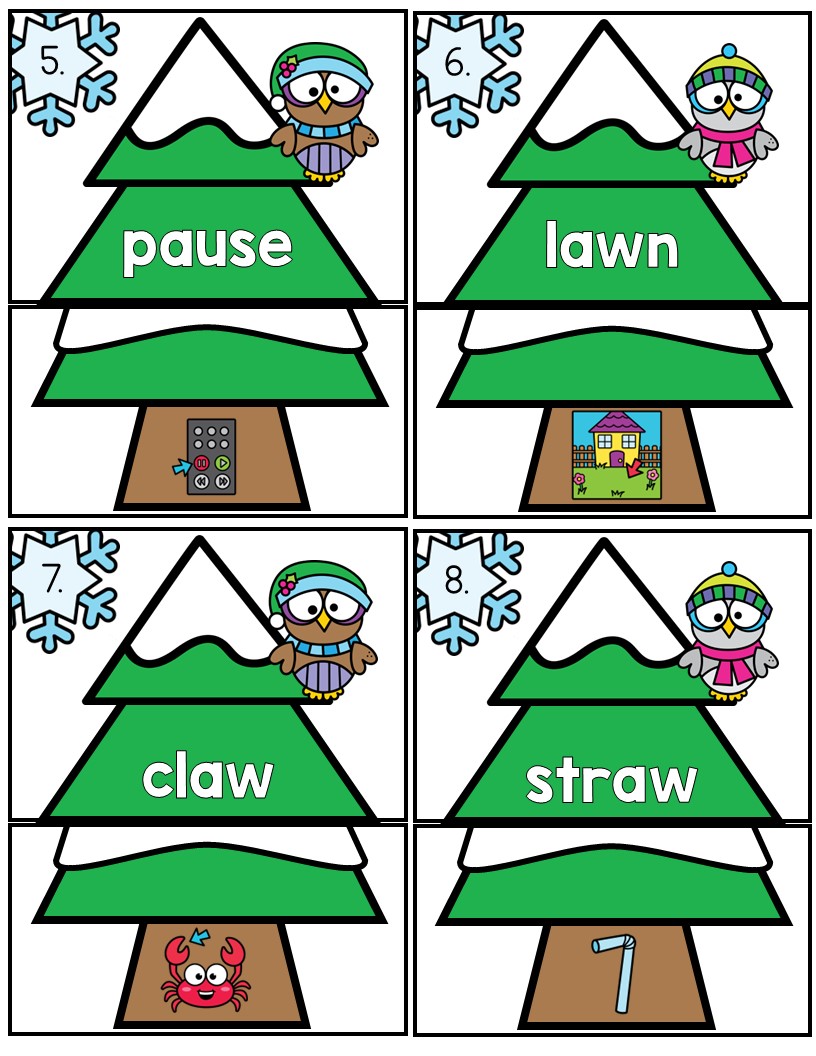 Winter Vowel Diphthongs Puzzles Phonics Center - Teaching Ideas Made Easy