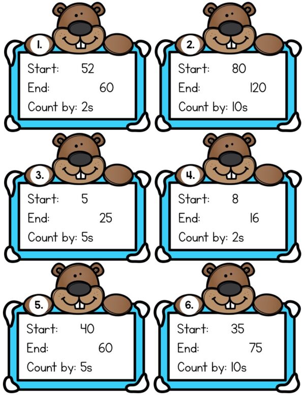 Groundhog Day Number Grid Skip Counting Center - Teaching Ideas Made Easy