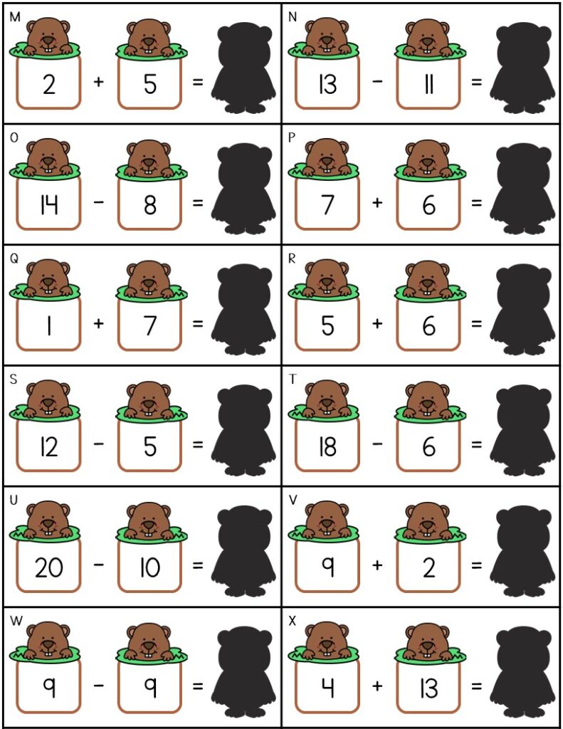 Groundhog Day Addition and Subtraction Facts Center - Teaching Ideas ...