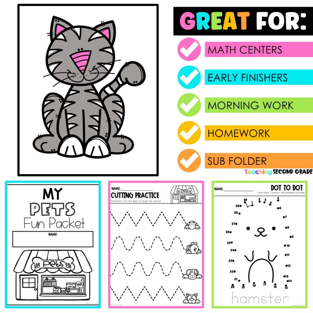 Pets Themed Busy Fun Packet for Kindergarten: Tracing, Cutting, Letters ...