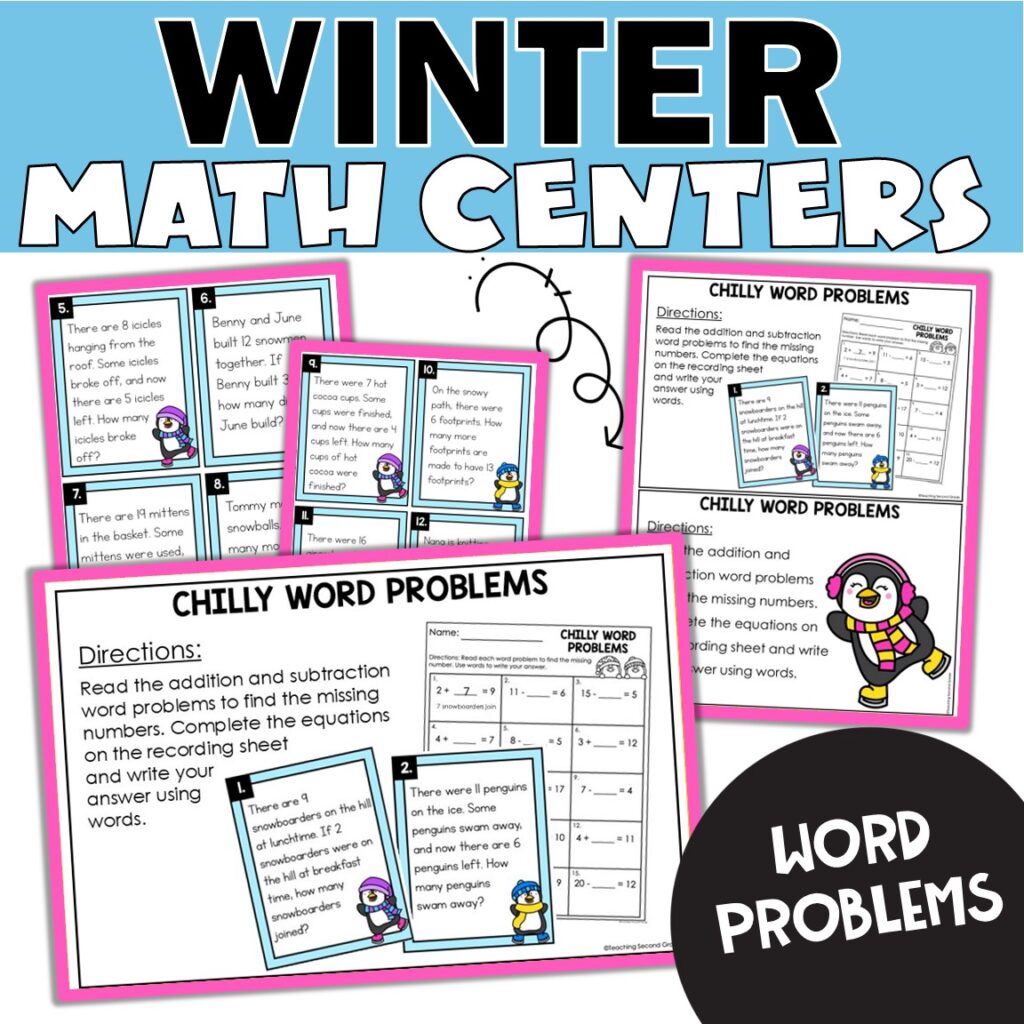 Winter Word Problem Math Center - Seasonal Addition and Subtraction ...