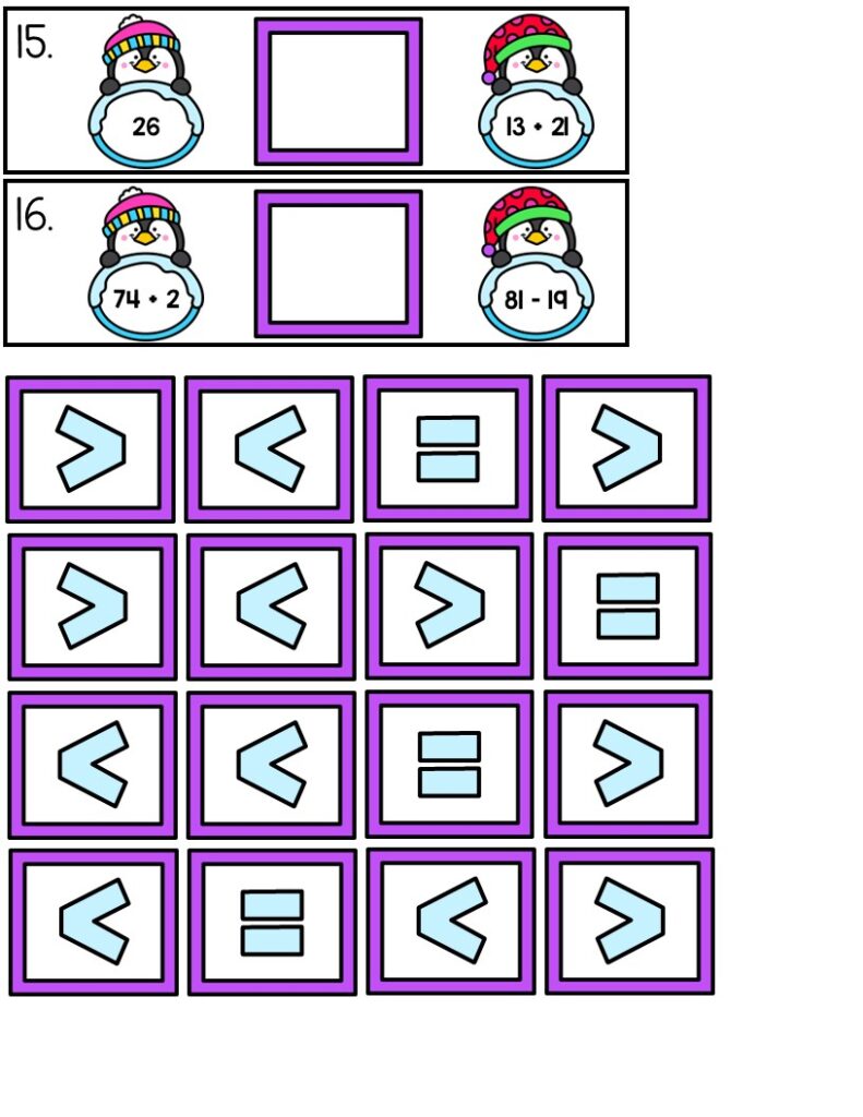 Winter Comparing Numbers Math Center: Greater Than, Less Than, or Equal ...