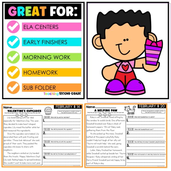 February Reading Passages for 2nd Grade with Comprehension Text ...