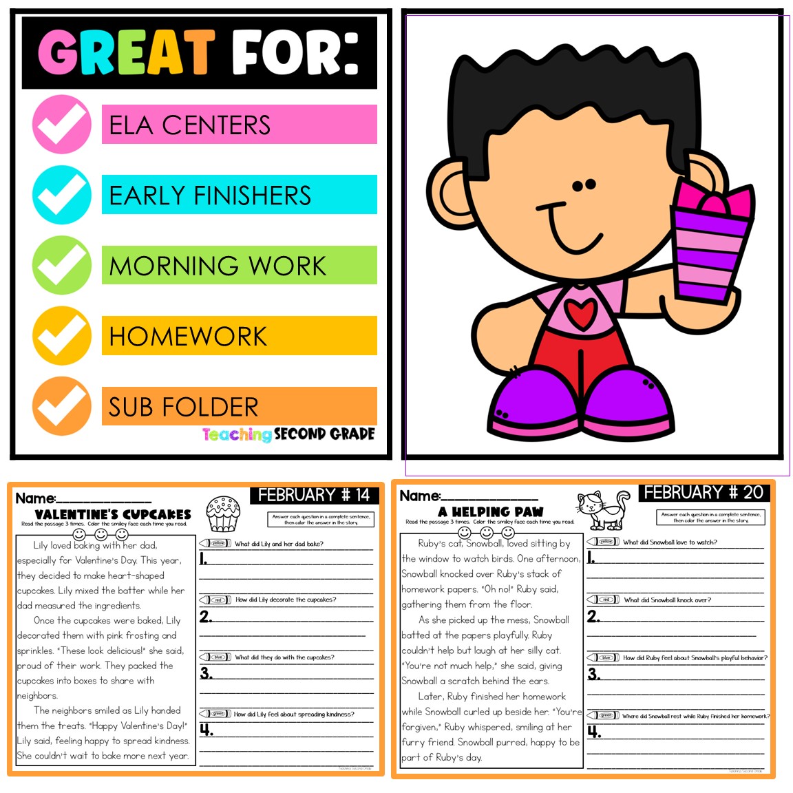 February Reading Passages for 2nd Grade with Comprehension Text ...