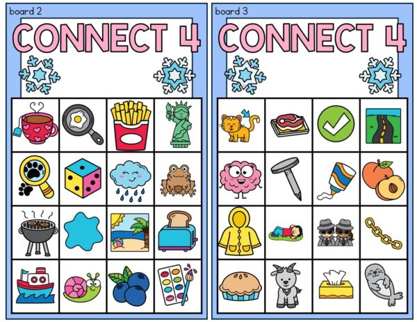 Winter Long Vowels Connect 4 Phonics Center - Teaching Ideas Made Easy