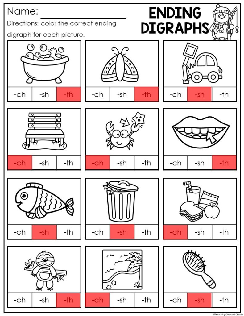 Winter Ending Digraphs Matching Phonics Center - Teaching Ideas Made Easy