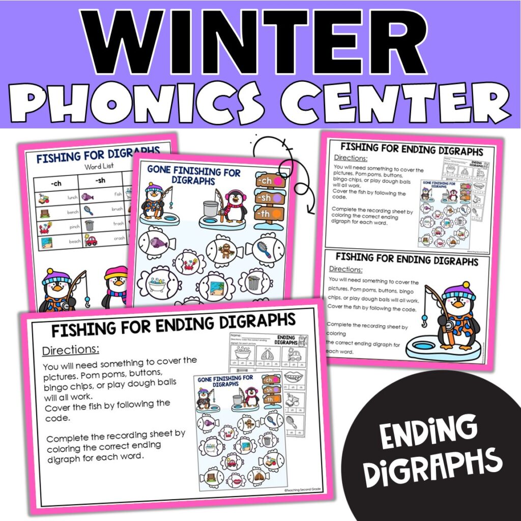 Winter Ending Digraphs Matching Phonics Center - Teaching Ideas Made Easy