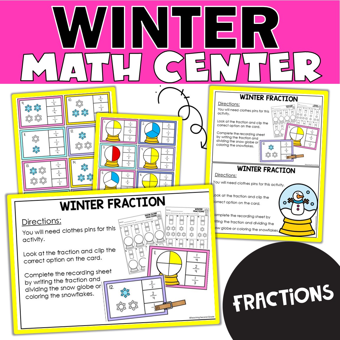 Winter Fraction Fun Math Center: Hands-On Fraction Practice - Teaching ...