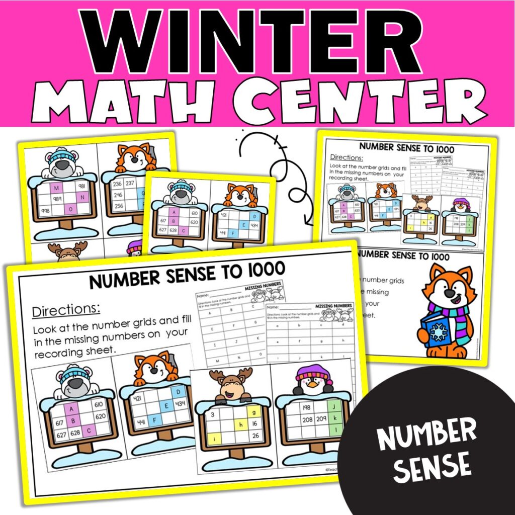 Winter Number Sense to 1000 Math Center - Teaching Ideas Made Easy