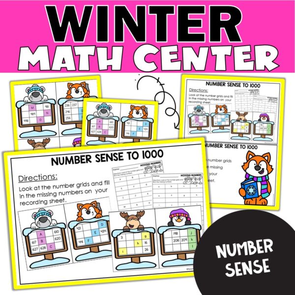 Winter Number Sense to 1000 Math Center - Teaching Ideas Made Easy