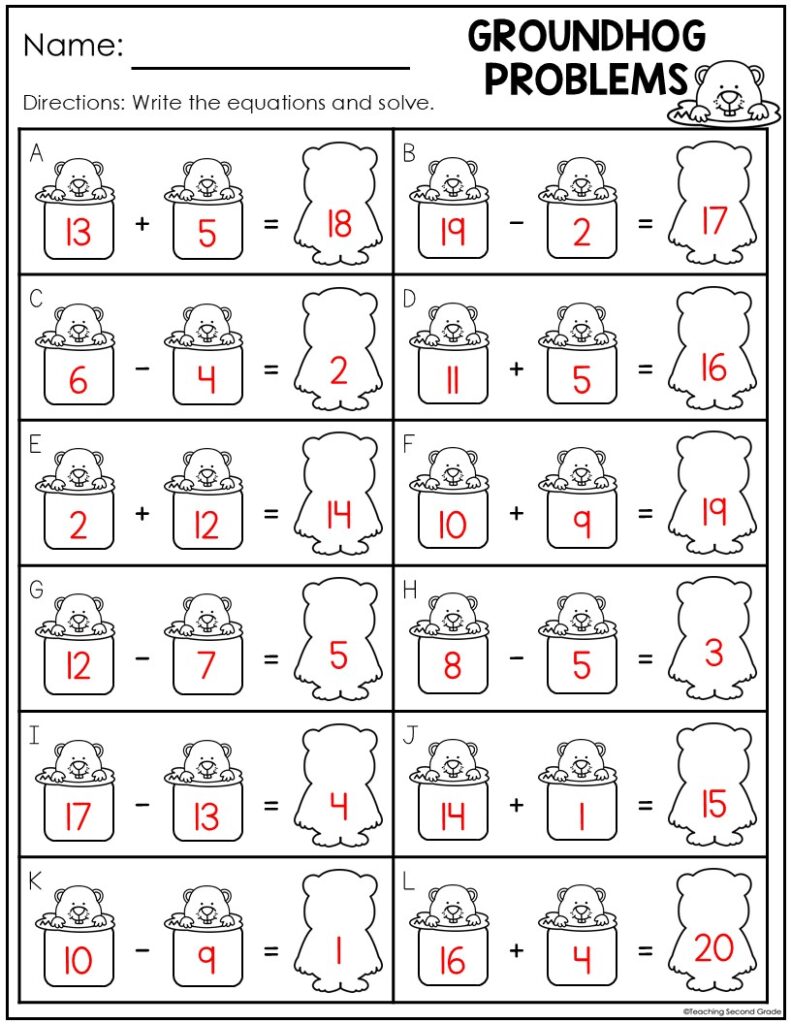 Groundhog Day Addition and Subtraction Facts Center - Teaching Ideas ...