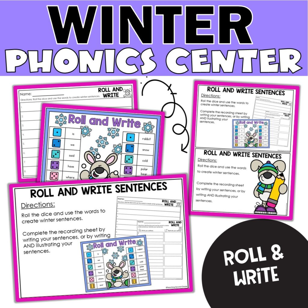 Winter Roll and Write Sentences Phonics Center - Teaching Ideas Made Easy