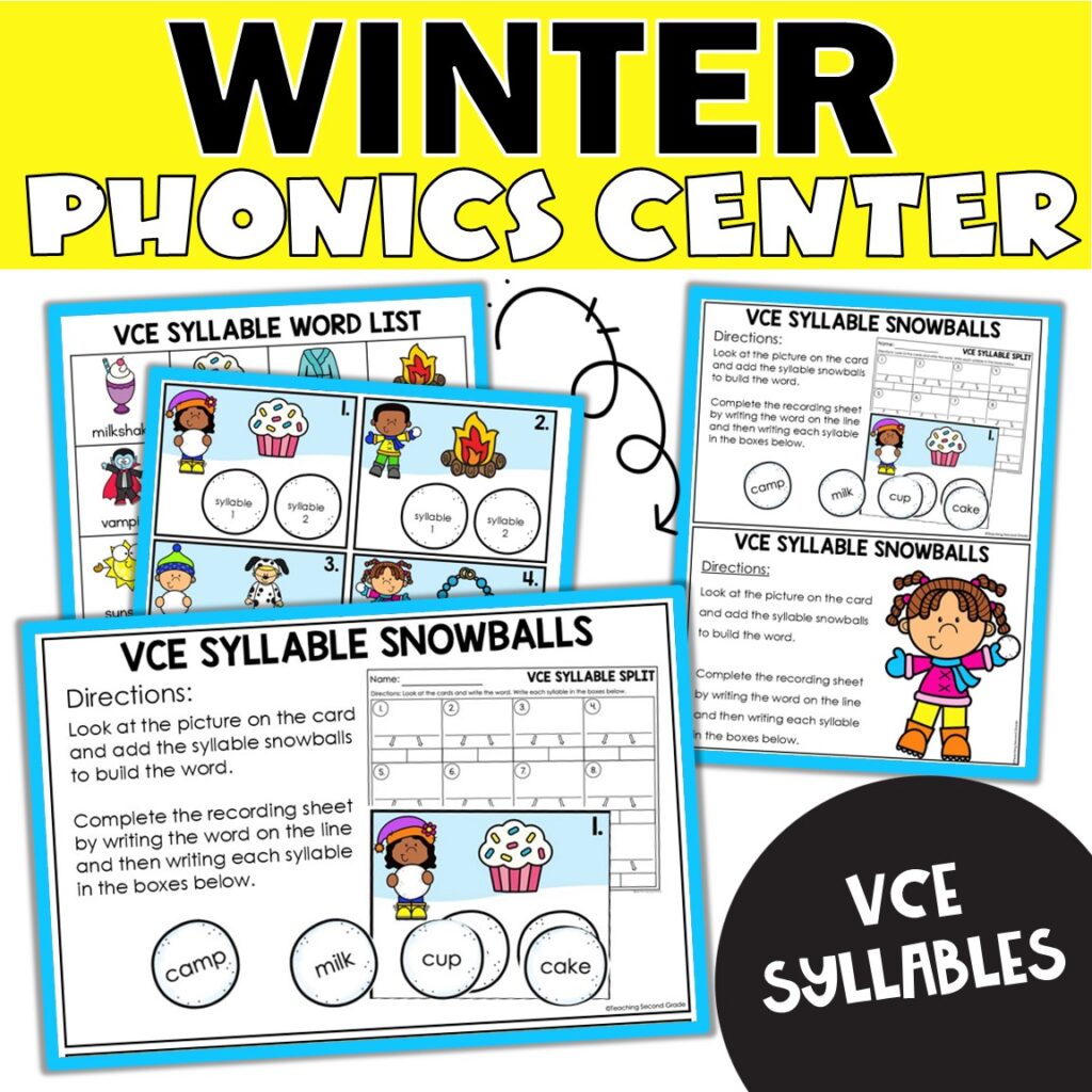 Winter VCE Syllables Phonics Center - Teaching Ideas Made Easy