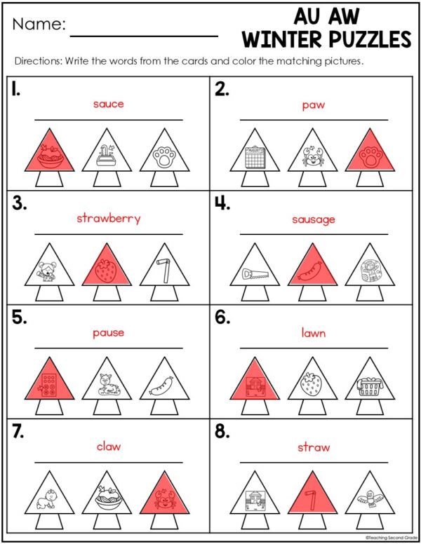 Winter Vowel Diphthongs Puzzles Phonics Center - Teaching Ideas Made Easy