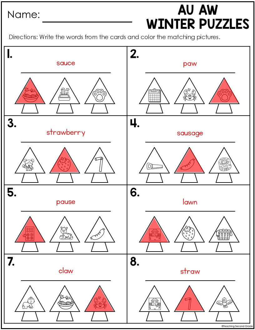 Winter Vowel Diphthongs Puzzles Phonics Center - Teaching Ideas Made Easy