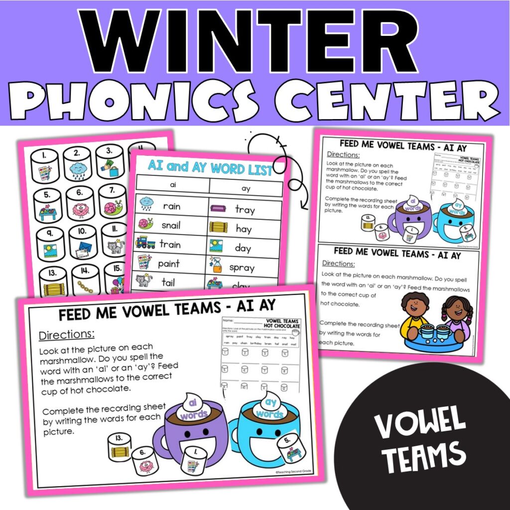Winter Vowel Teams with AI and AY Phonics Center - Teaching Ideas Made Easy