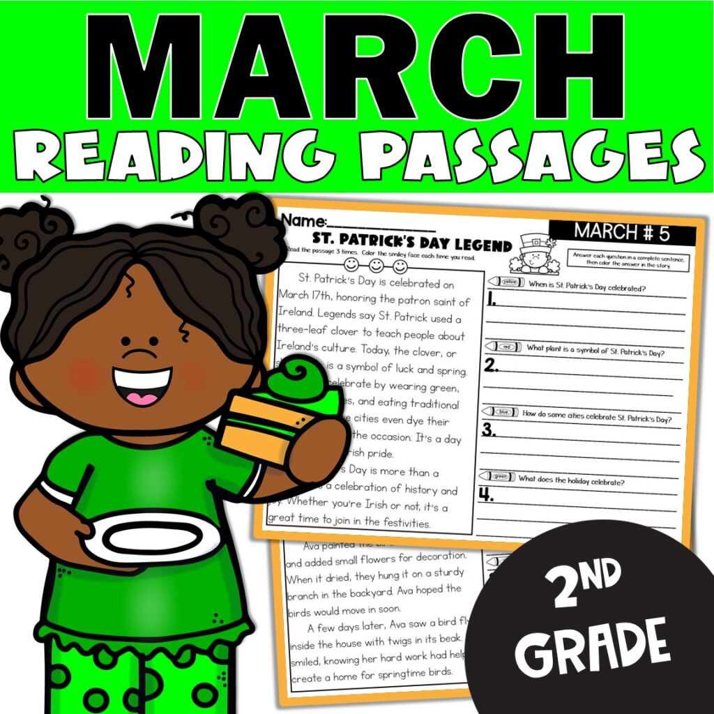 March Reading Passages for 2nd Grade with Comprehension Text Evidence ...