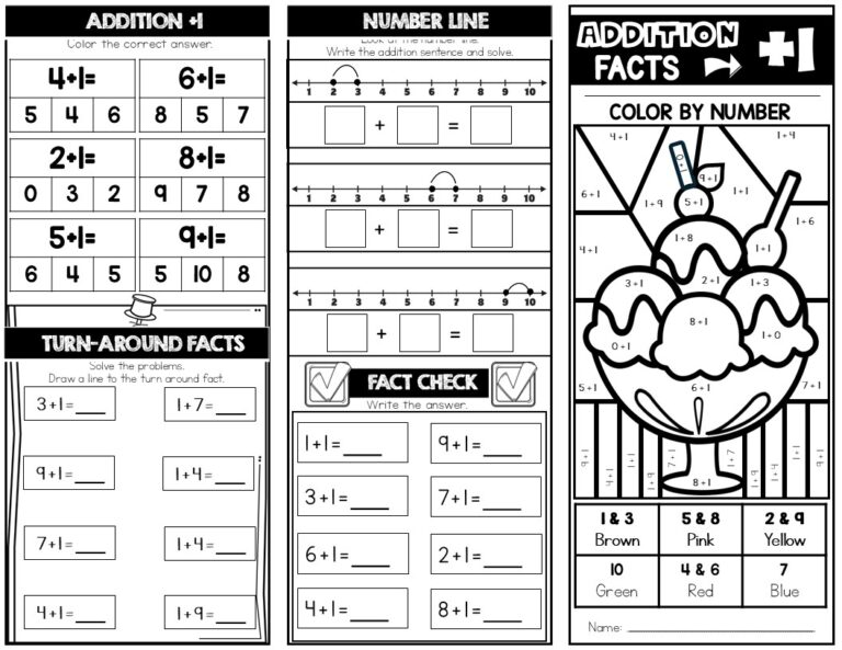 Addition Facts +1 Foldable Booklet | Math Practice with Color by Code ...