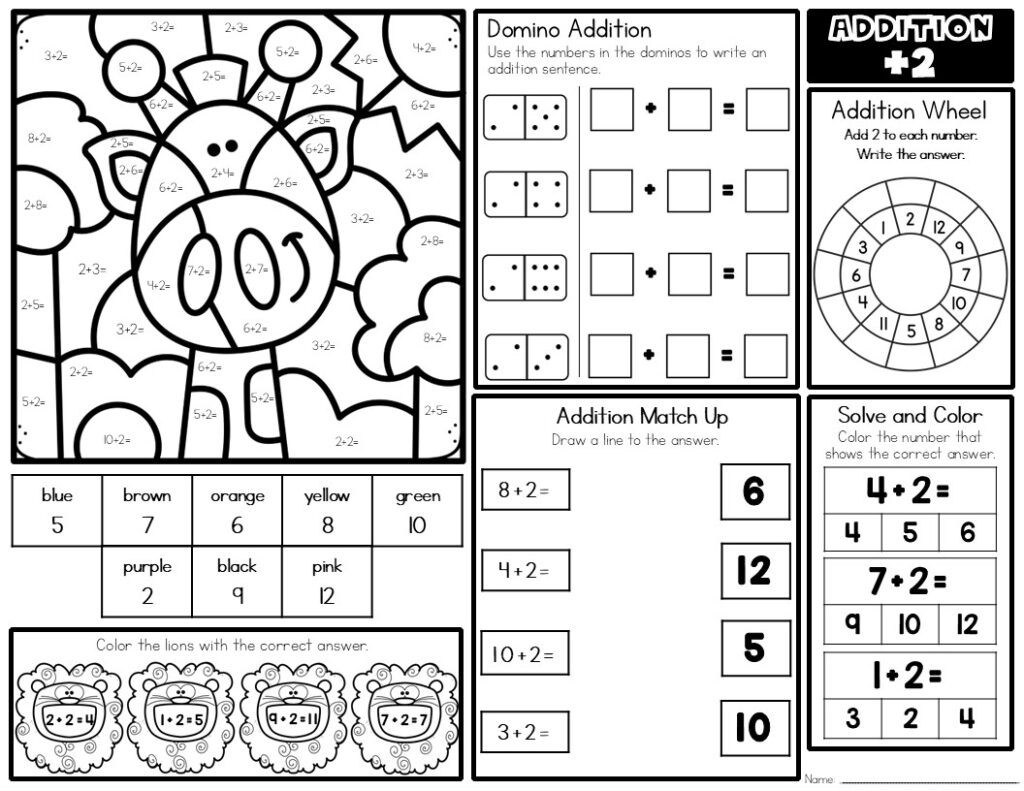 Addition Facts +2 Math Mat Worksheet - Teaching Ideas Made Easy