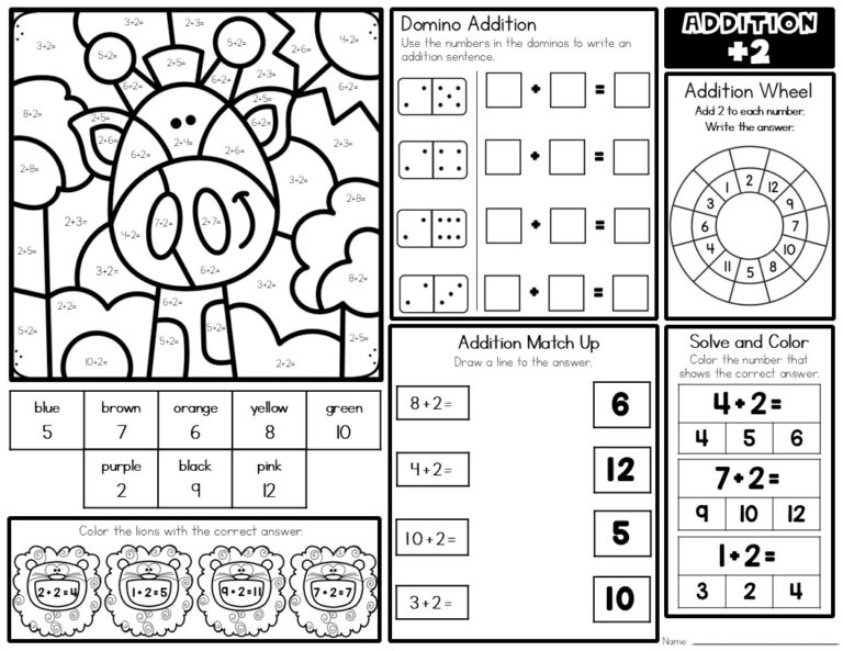 Addition Facts +2 Math Mat Worksheet - Teaching Ideas Made Easy
