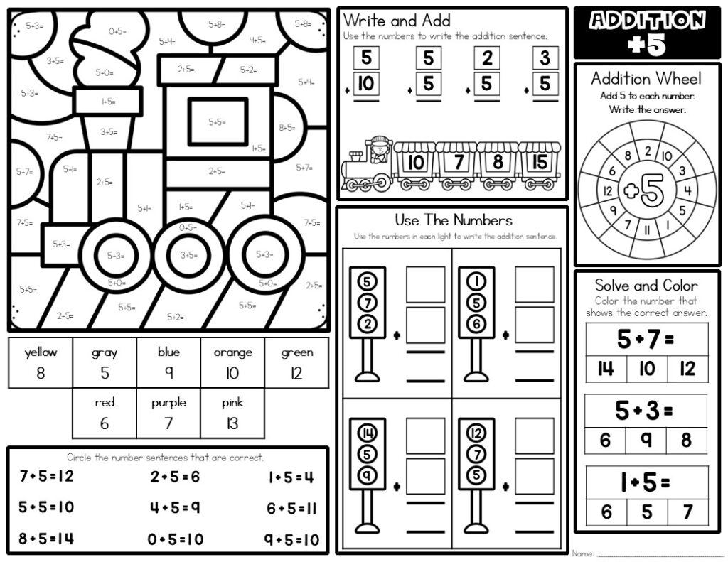 Addition Facts +5 Math Mat Worksheet - Teaching Ideas Made Easy