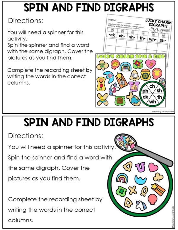 St. Patrick’s Day Spin & Find Digraphs – Engaging Phonics Center for ...