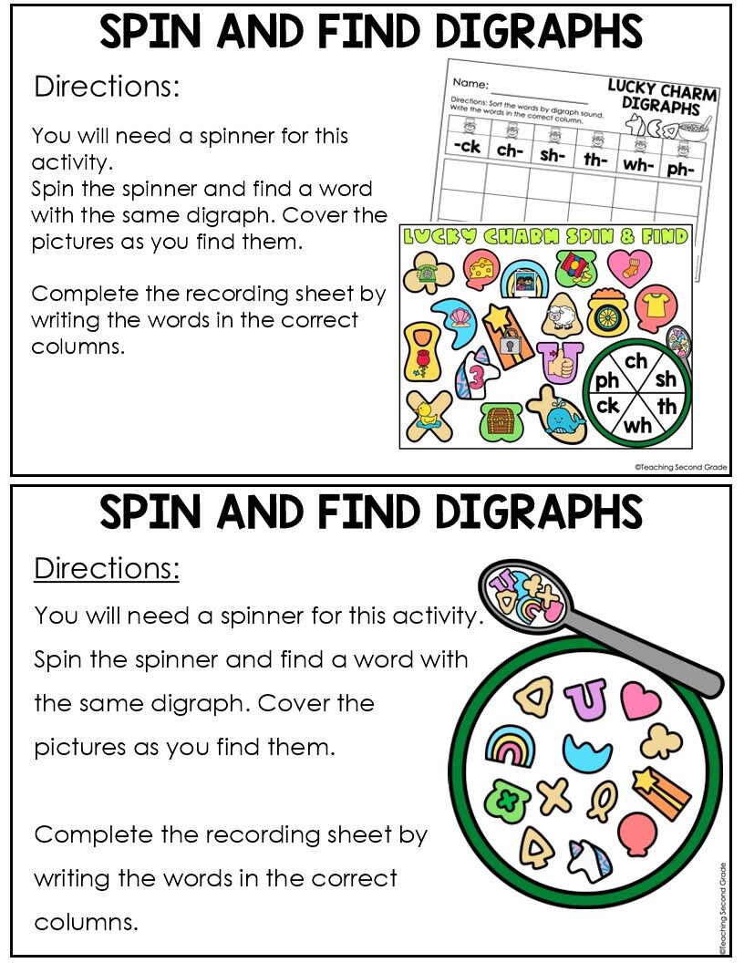 St. Patrick’s Day Spin & Find Digraphs – Engaging Phonics Center for ...