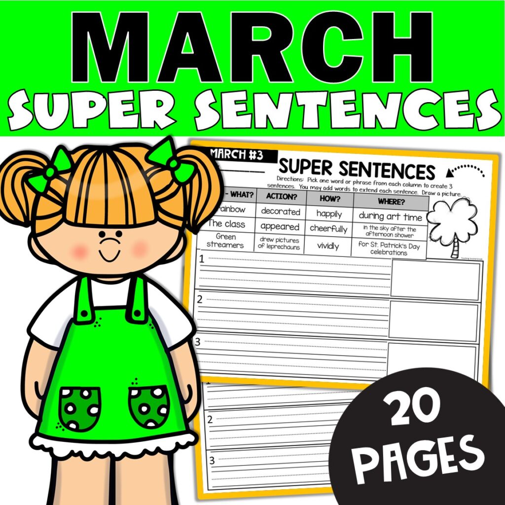 March Super Silly Sentences, Parts of Speech, Nouns, Verbs, and Adverbs ...