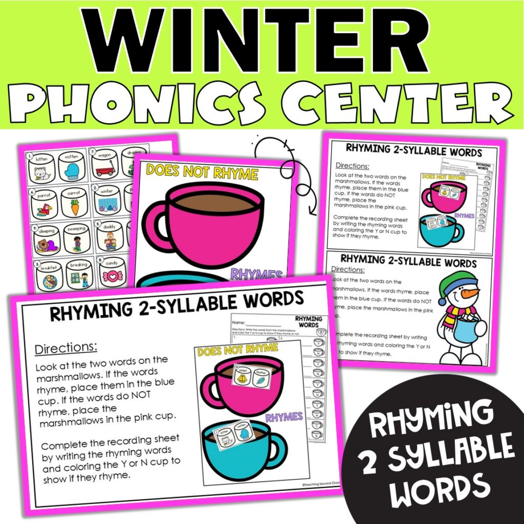 Engaging Winter Rhyming 2-Syllable Words Phonics Center - Teaching ...