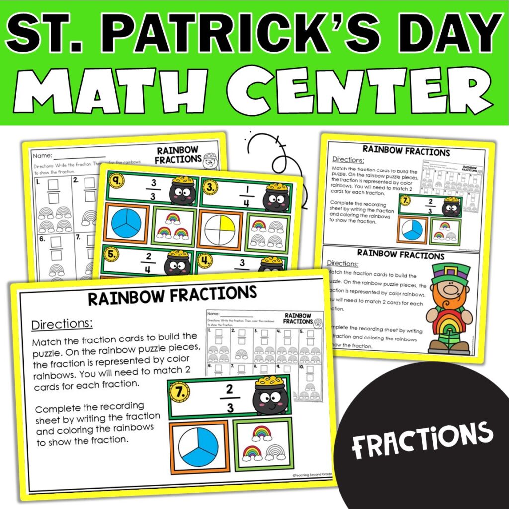 St. Patrick’s Day Fractions Math Center | Rainbow Puzzle Matching ...