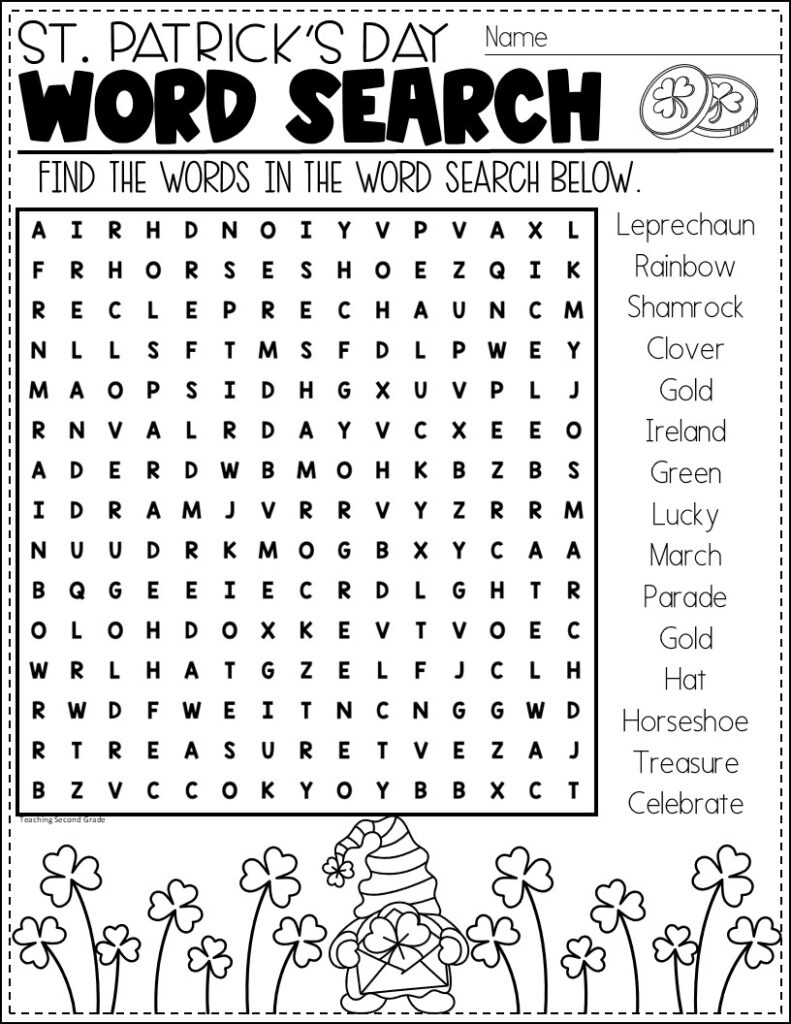 St. Patrick's Day Activity Fun Pack Word Search, Crossword, Scrambled ...