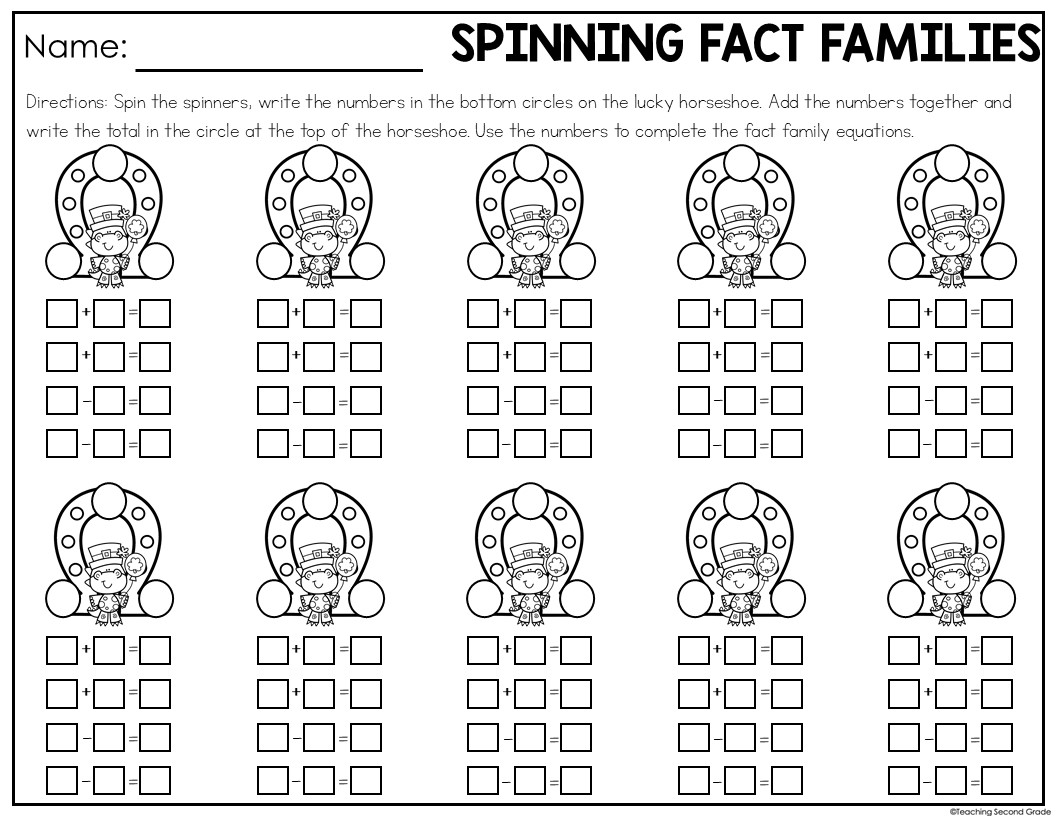 St. Patrick’s Day Fact Families Math Center | Addition & Subtraction ...