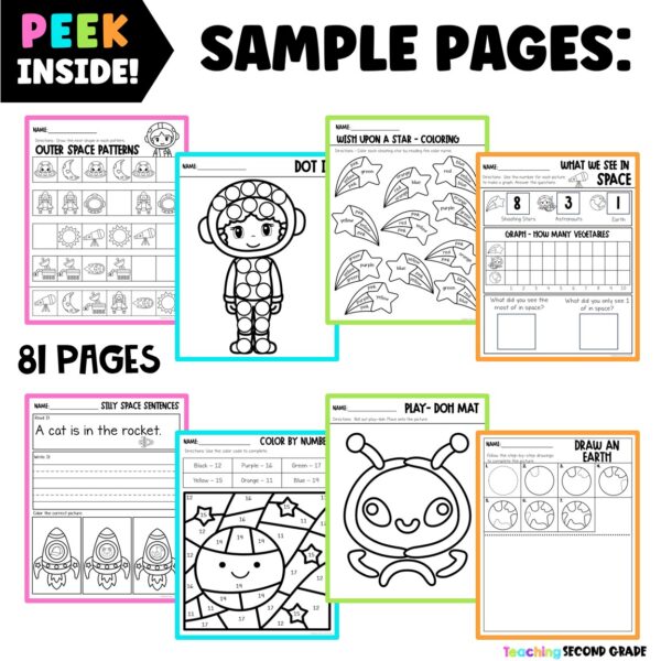 Space Themed Busy Fun Packet for Kindergarten: Tracing, Cutting ...