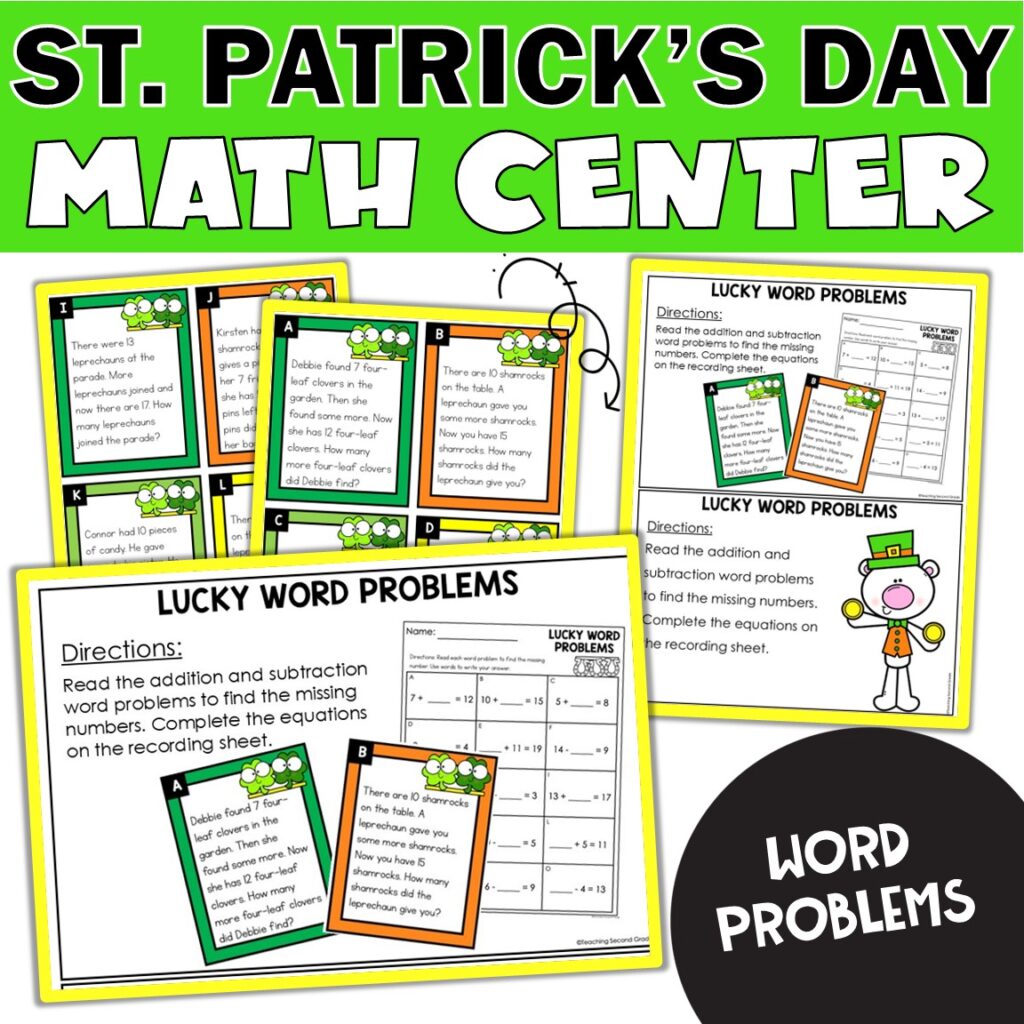 St. Patrick’s Day Word Problems Math Center | Addition & Subtraction ...