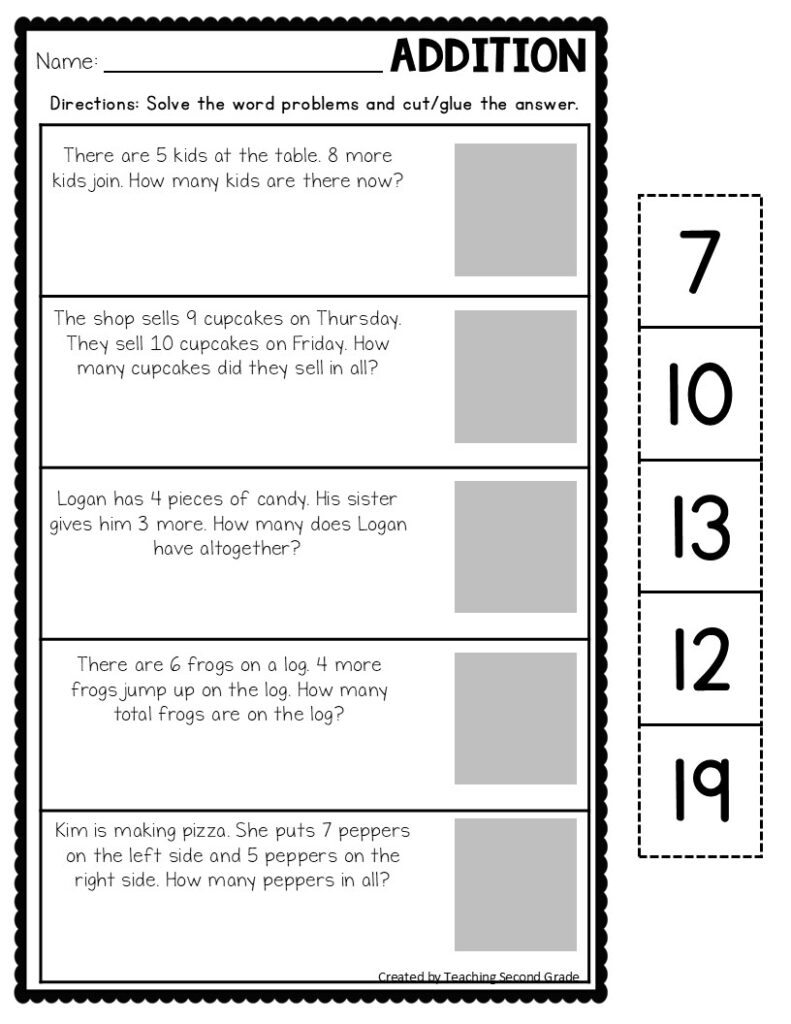 Addition Facts to 20 Word Problems Worksheets - Teaching Ideas Made Easy