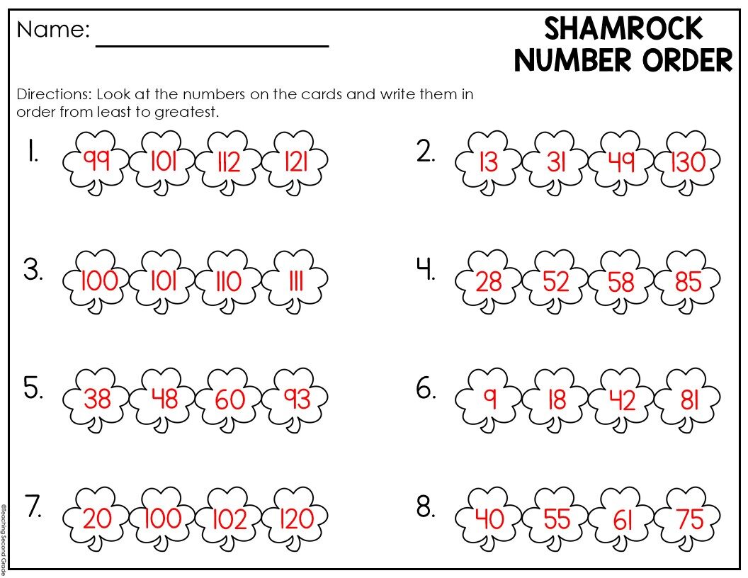 St. Patrick’s Day Number Order Math Center | Least to Greatest for 1st ...
