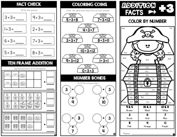 Addition Facts +3 Foldable Booklet | Math Practice with Color by Code ...