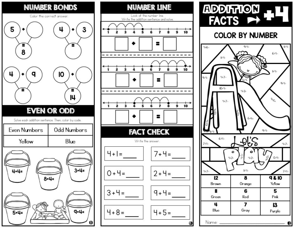 Addition Facts +4 Foldable Booklet | Math Practice with Color by Code ...