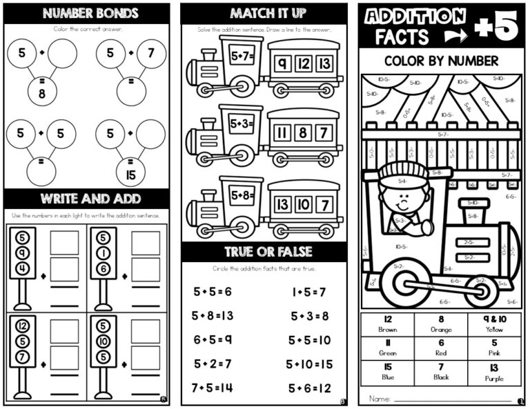 Addition Facts +5 Foldable Booklet | Math Practice with Color by Code ...