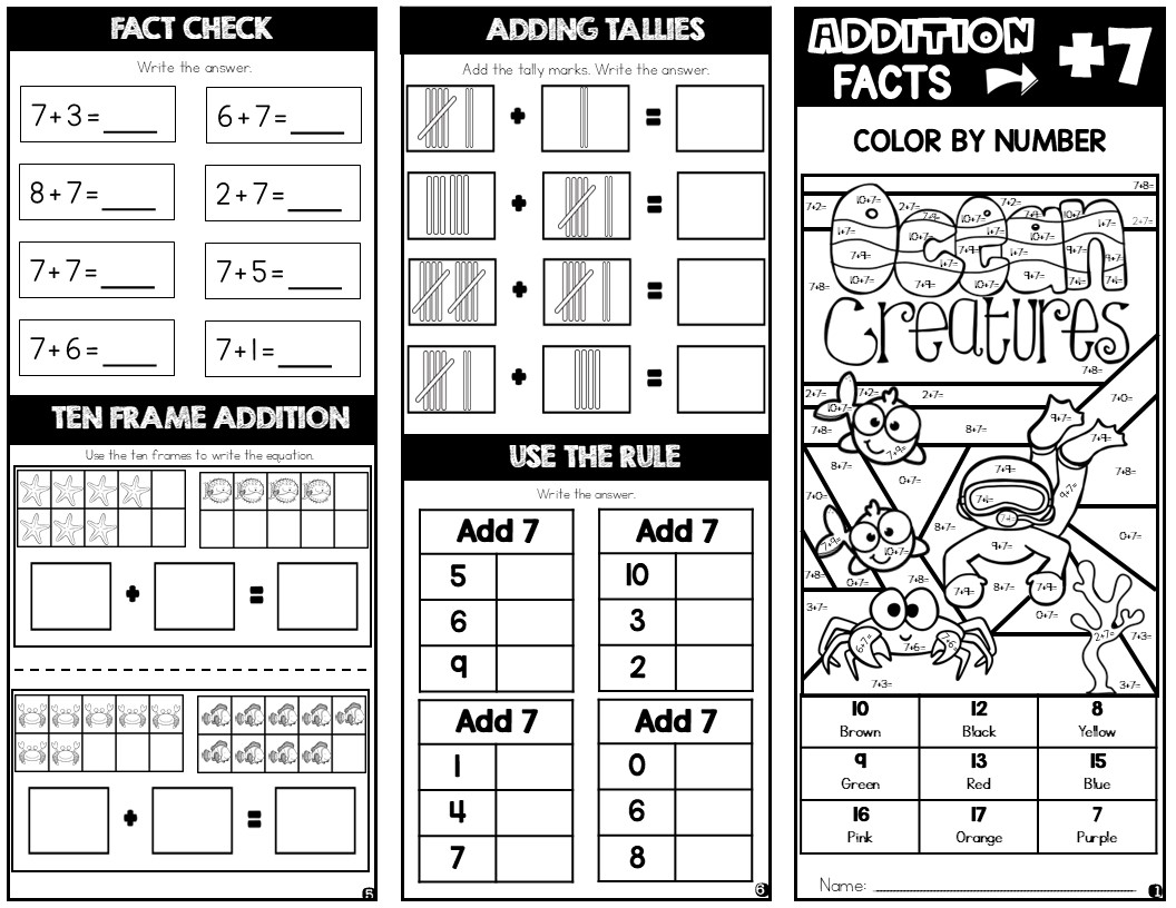 Addition Facts +7 Foldable Booklet | Math Practice with Color by Code ...