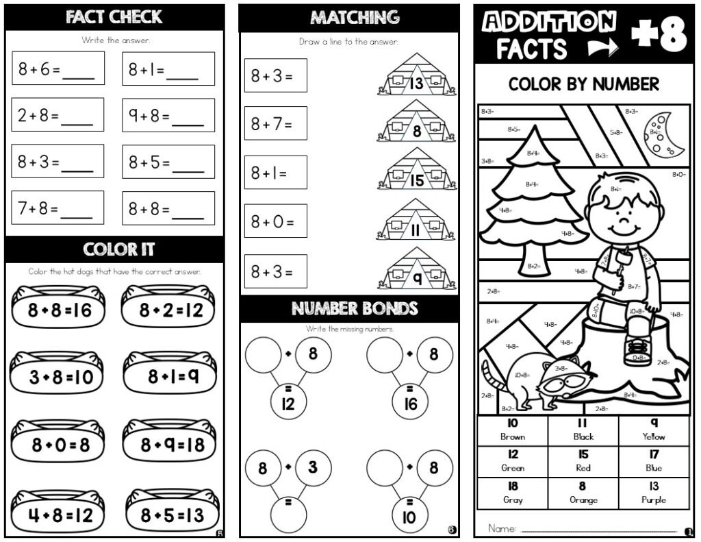 Addition Facts +8 Foldable Booklet | Math Practice with Color by Code ...