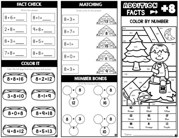 Addition Facts +8 Foldable Booklet | Math Practice with Color by Code ...